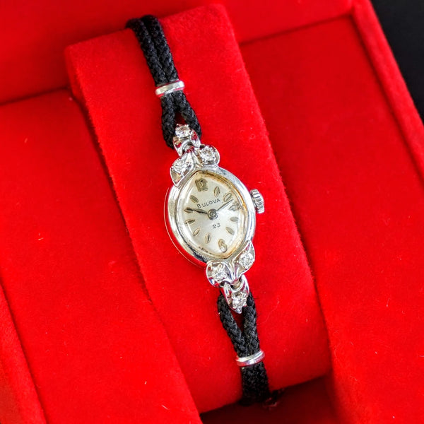 1961 BULOVA Ladies 14K White Gold & Diamonds Cocktail Watch 23 Jewels ...