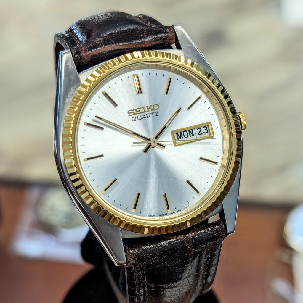 1994 SEIKO Quartz Watch Day/Date 7N43-8111 Two-Tone Vintage Wristwatch ...