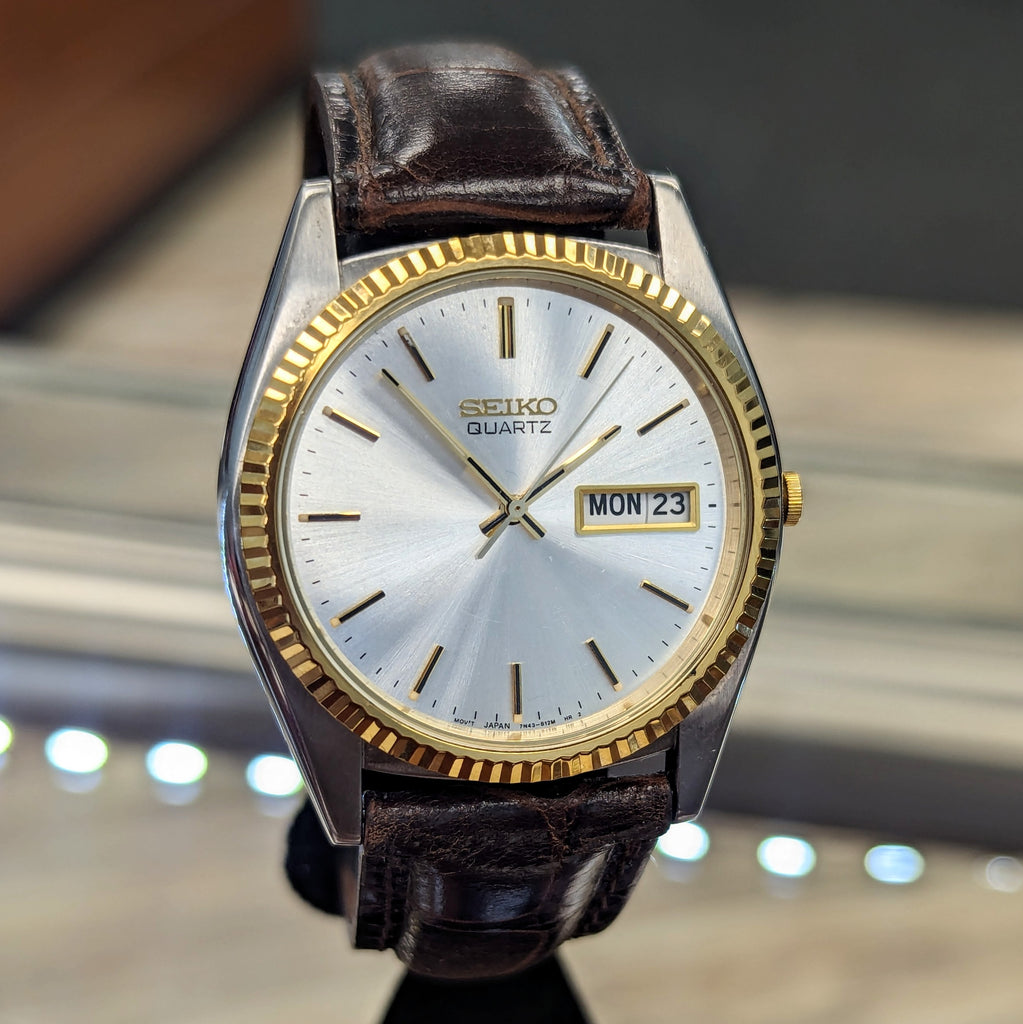 1994 SEIKO Quartz Watch Day/Date 7N43-8111 Two-Tone Vintage Wristwatch ...