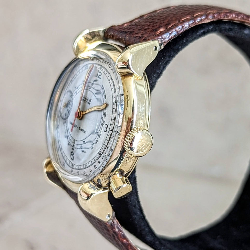 14K GOLD GRUEN Precision Chrono-Timer Wristwatch Doctors Pulsometer Vi ...