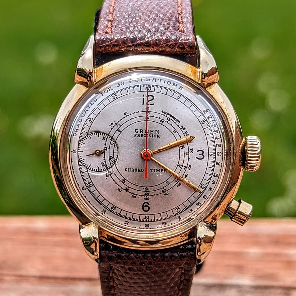14K GOLD GRUEN Precision Chrono-Timer Wristwatch Doctors Pulsometer Vi ...