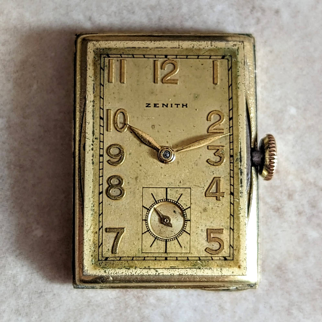 1940 ZENITH Tank Case Watch Cal. 8 3/4F 15 Jewels Mechanical Wristwatc ...