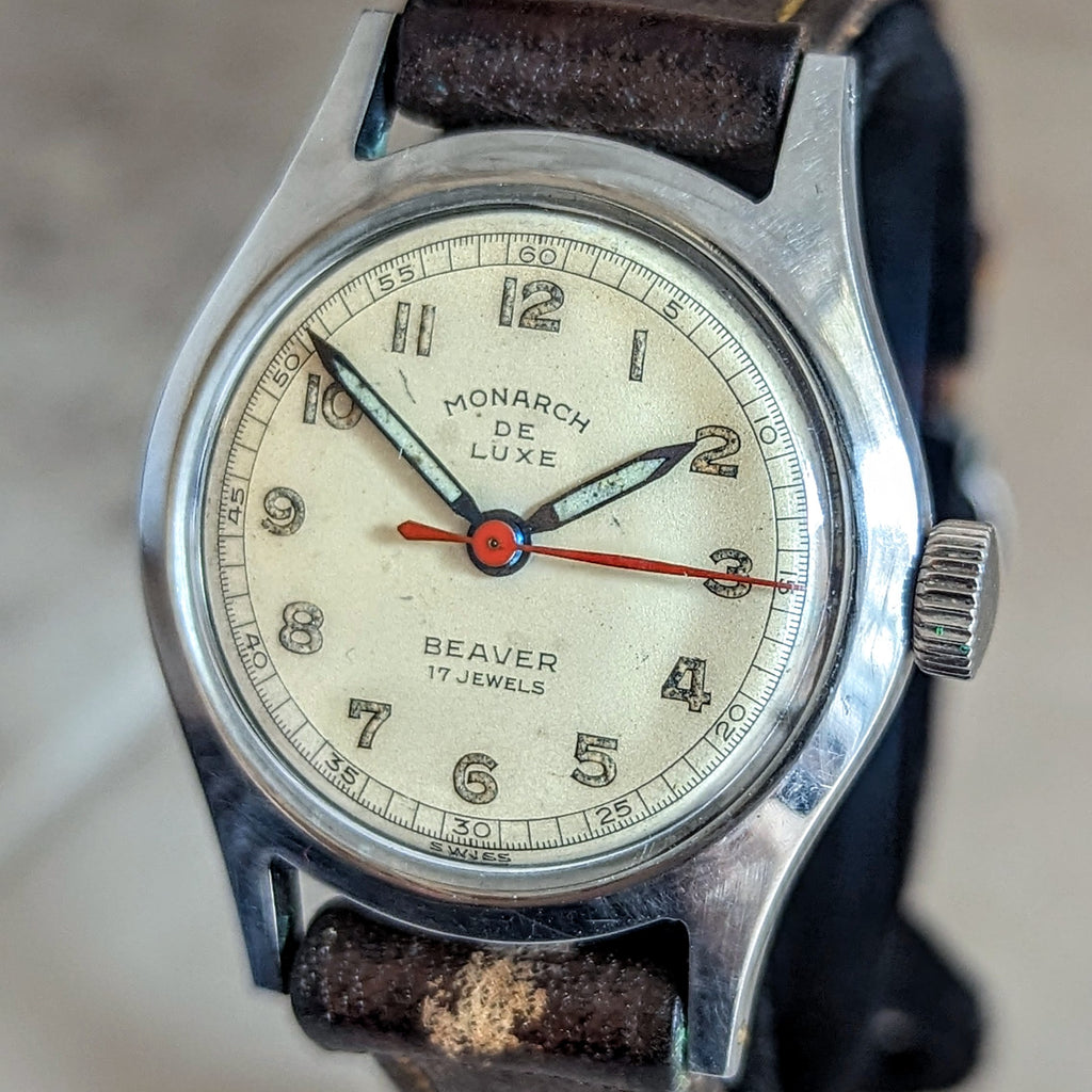 MONARCH De Luxe Beaver Wristwatch 17 Jewels Swiss Military Watch ...