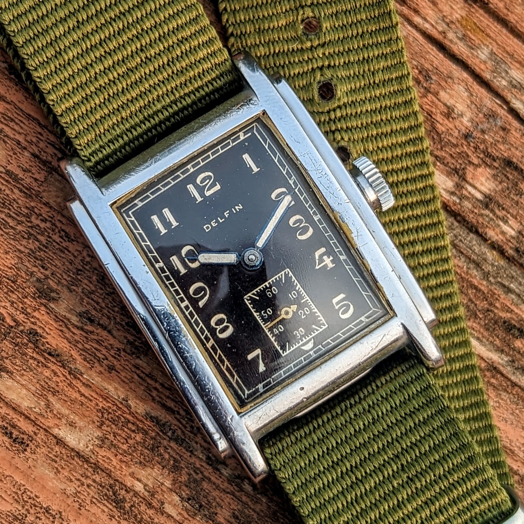 1940s DELFIN Tank Wristwatch 15 Rubies Swiss Made Vintage Watch ...