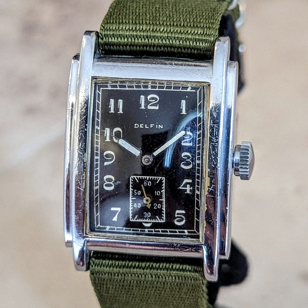 1940s DELFIN Tank Wristwatch 15 Rubies Swiss Made Vintage Watch ...