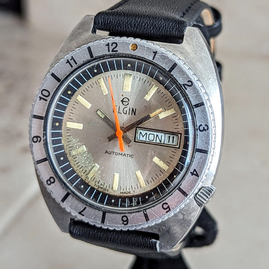 ELGIN Diver Automatic Wristwatch Day/Date Ref. WH103 Cal. FHF 909 Swis – SECOND HAND HOROLOGY