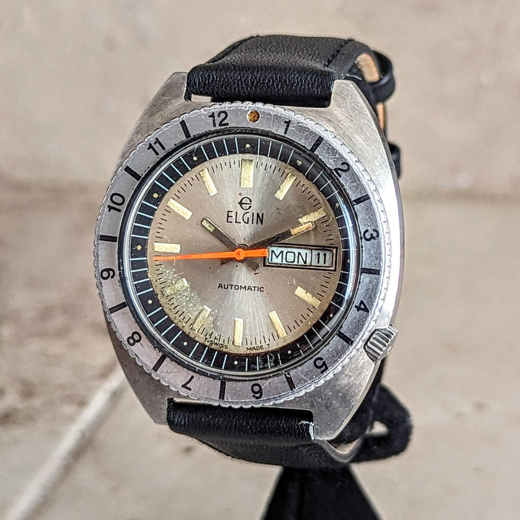 ELGIN Diver Automatic Wristwatch Day/Date Ref. WH103 Cal. FHF 909 Swis – SECOND HAND HOROLOGY