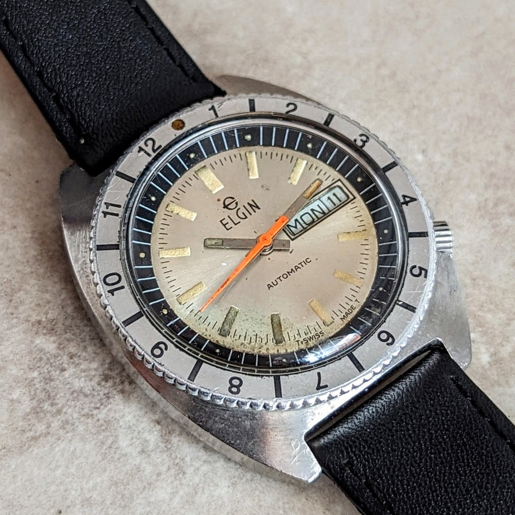 ELGIN Diver Automatic Wristwatch Day/Date Ref. WH103 Cal. FHF 909 Swis – SECOND HAND HOROLOGY