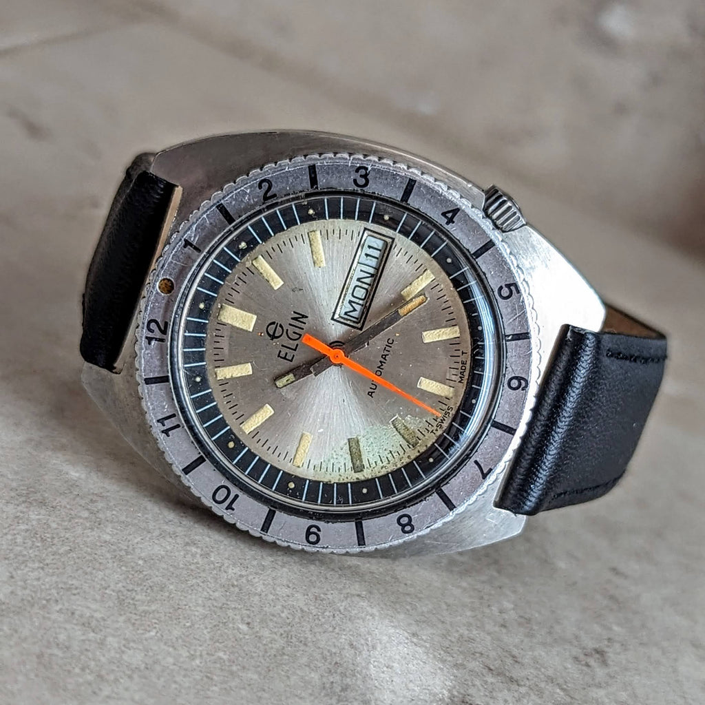 ELGIN Diver Automatic Wristwatch Day/Date Ref. WH103 Cal. FHF 909 Swis – SECOND HAND HOROLOGY