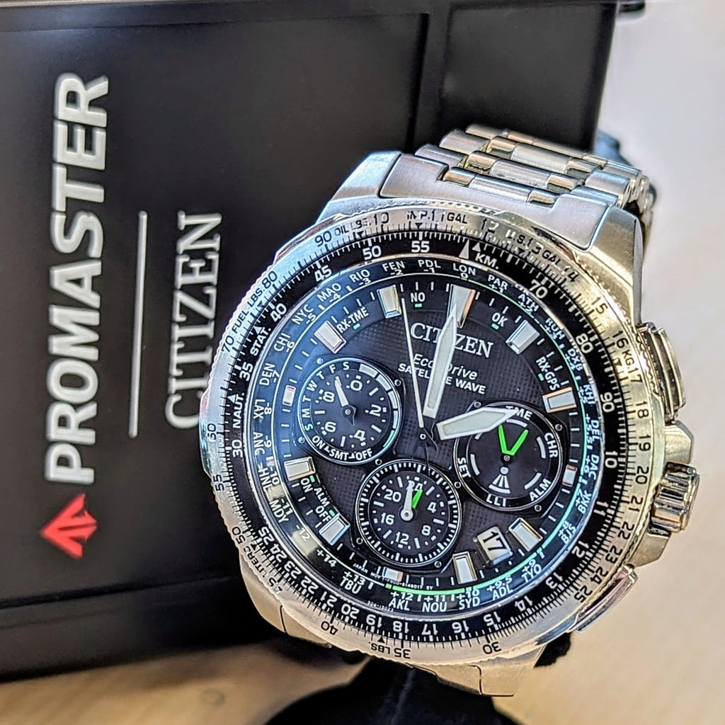 CITIZEN Promaster Navihawk GPS Satellite Wave Wristwatch Eco-Drive Chr ...