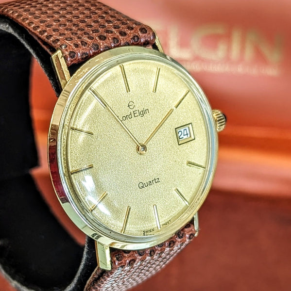 LORD ELGIN Quartz Wristwatch 14K Yellow GOLD Swiss Made Watch - In box ...