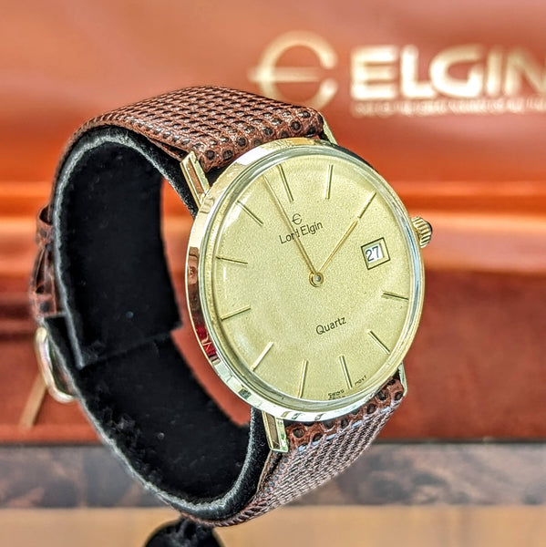 LORD ELGIN Quartz Wristwatch 14K Yellow GOLD Swiss Made Watch - In box ...