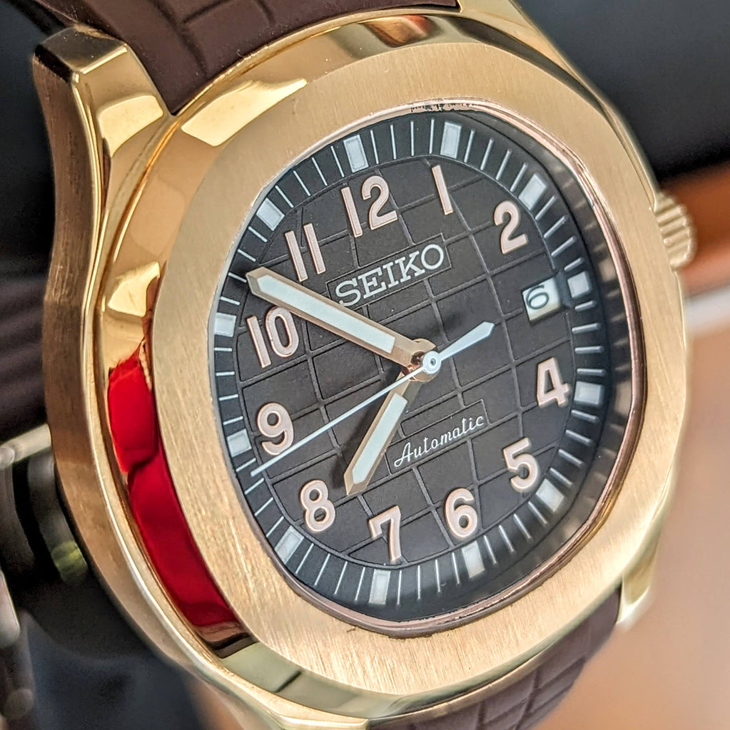 SEIKO Mod Aquanaut Automatic Wristwatch 24 Jewels Rose Gold Case & Dis ...