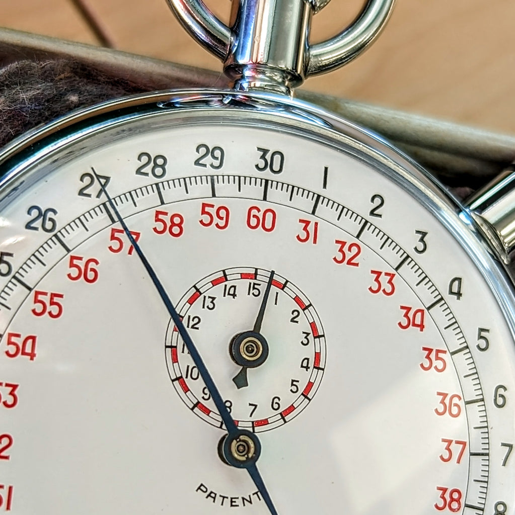 NOS MINERVA Patent Mechanical Stop Watch 7 Jewels Swiss Made 1/10 Sec ...
