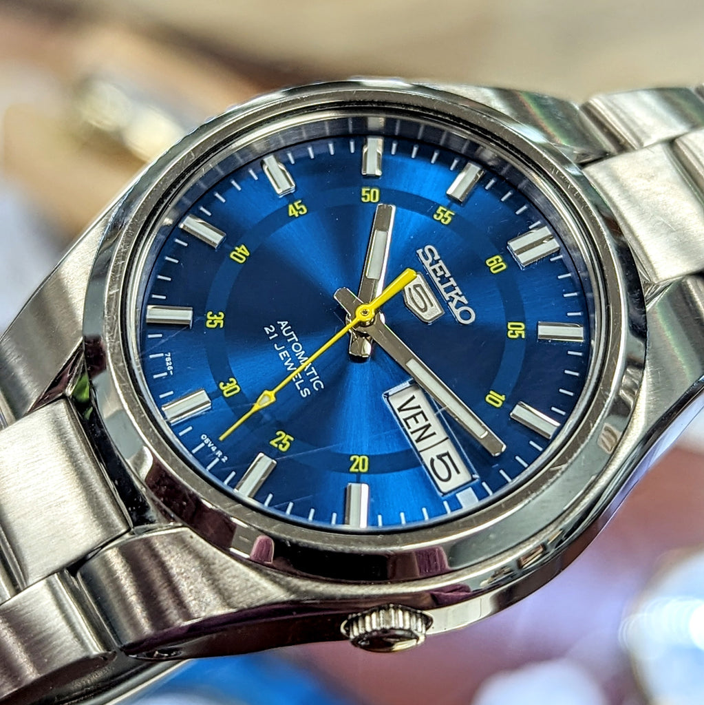 2016 SEIKO 5 Automatic Watch 21 Jewels 7S26-02F0 Blue Dial Display Bac ...