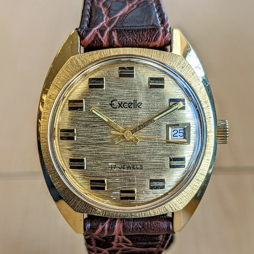 Vintage EXCELLE Watch 17 Jewels Cal. SGT 100-1 E4 Date Indicator Wrist ...