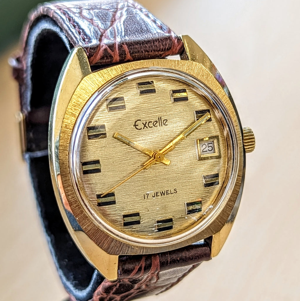 Vintage EXCELLE Watch 17 Jewels Cal. SGT 100-1 E4 Date Indicator Wrist ...