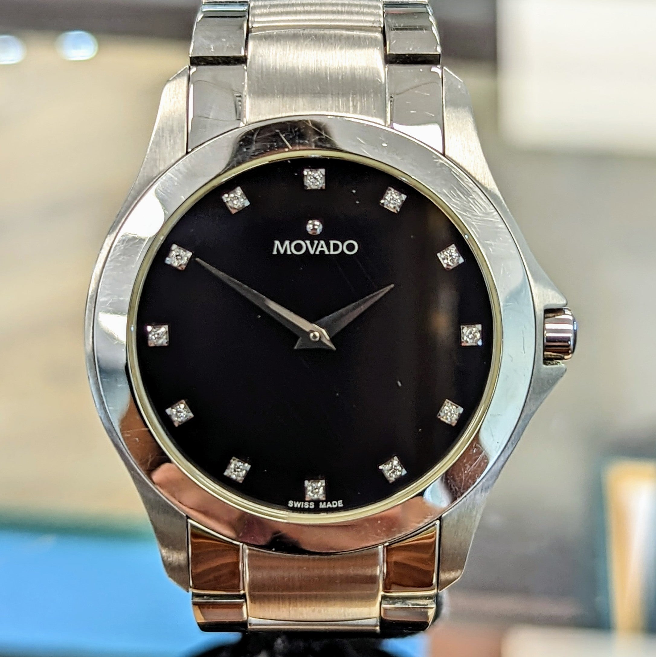 MOVADO Masino Watch 38mm Diamond Dial ALL Stainless Steel Wristwatch ...