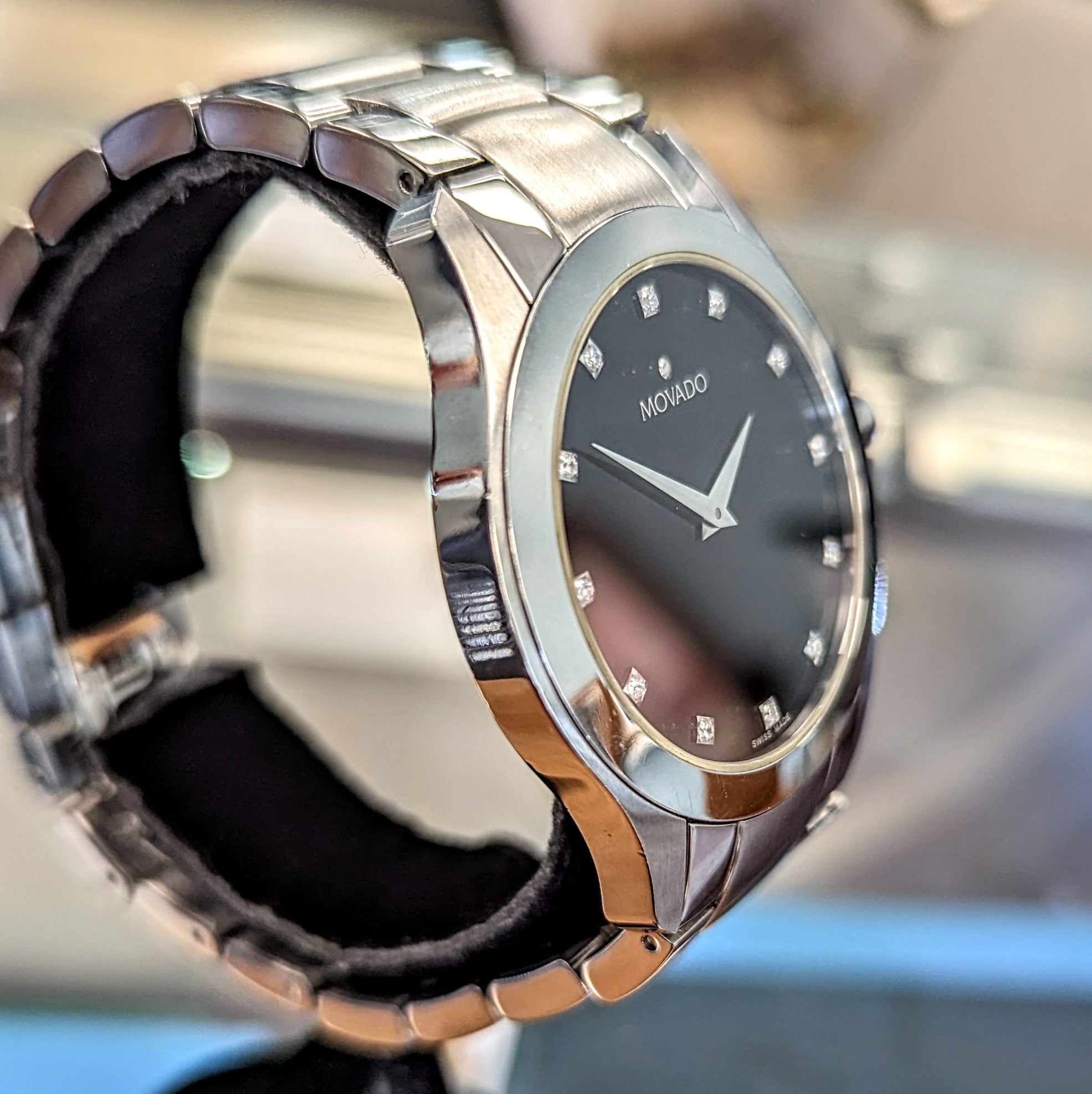 MOVADO Masino Watch 38mm Diamond Dial ALL Stainless Steel Wristwatch ...