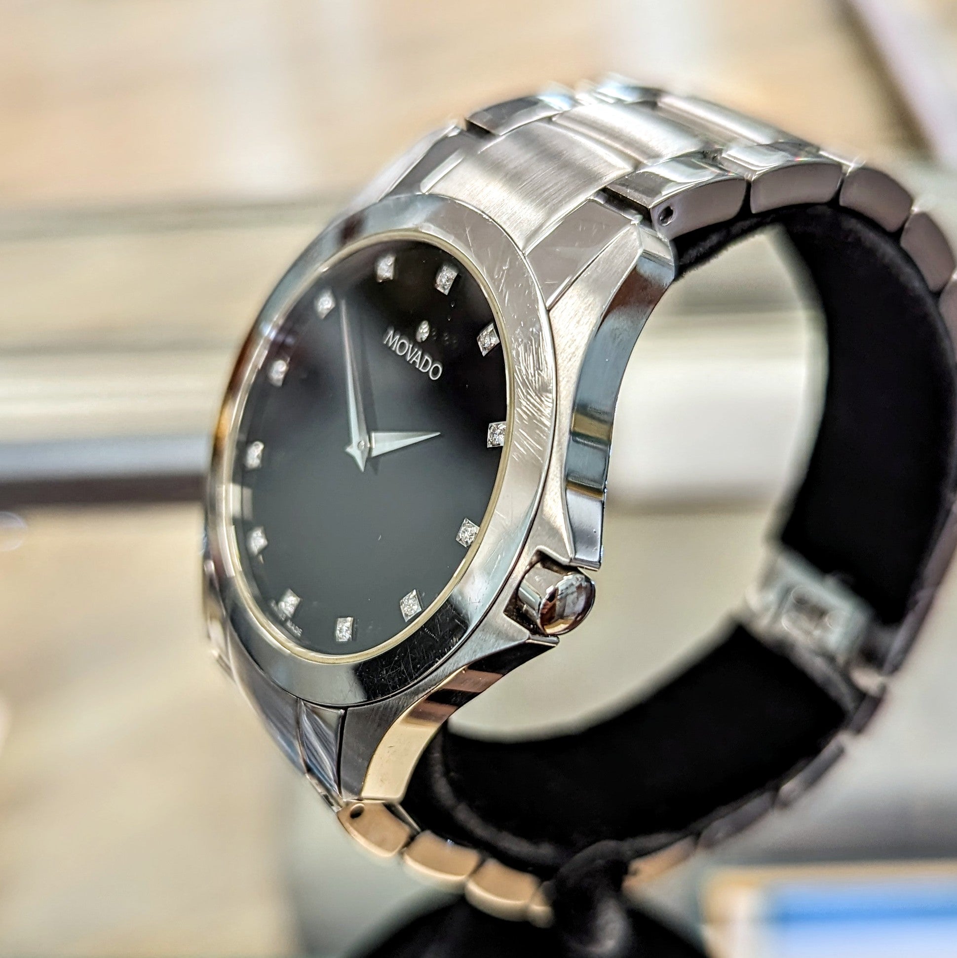 MOVADO Masino Watch 38mm Diamond Dial ALL Stainless Steel Wristwatch ...