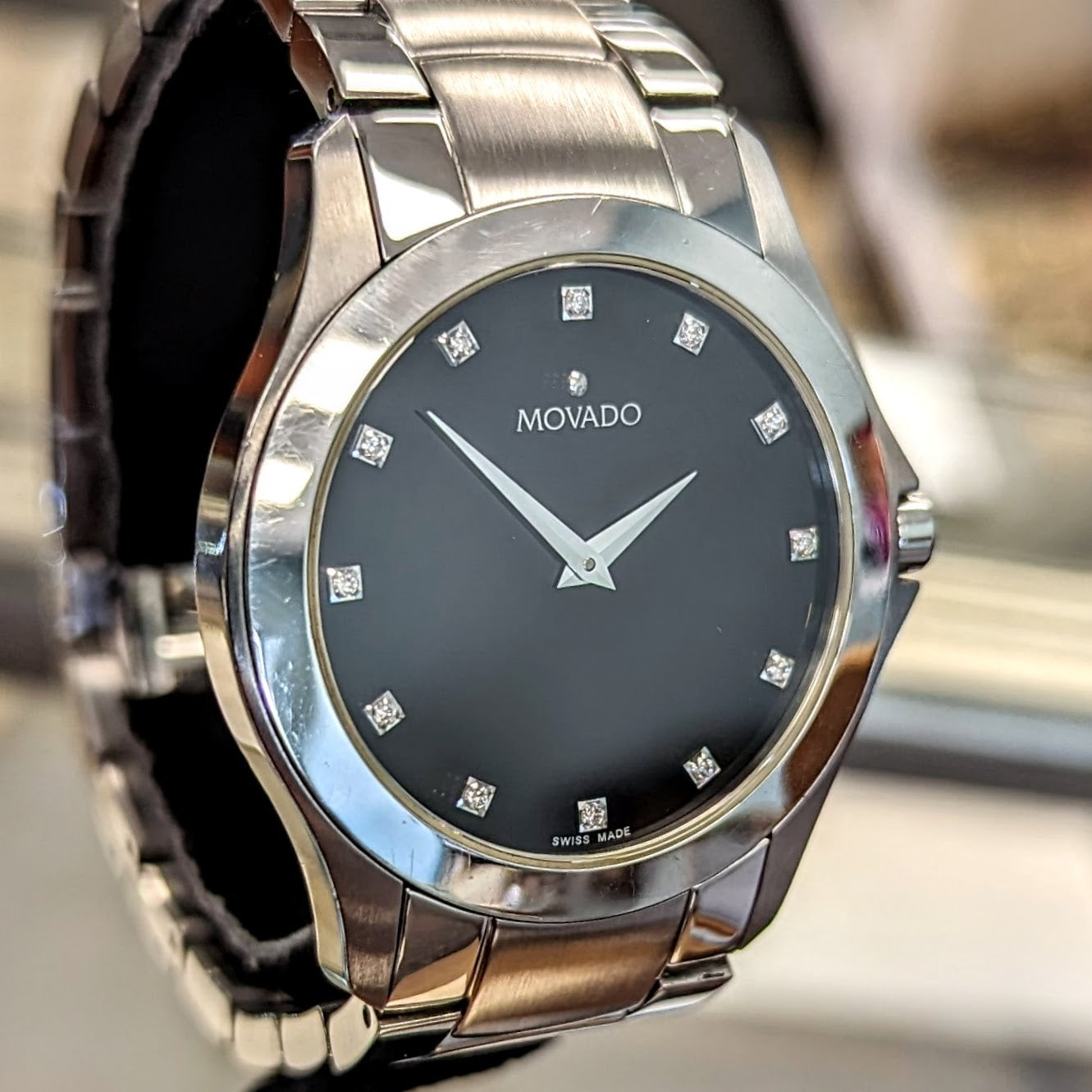 MOVADO Masino Watch 38mm Diamond Dial ALL Stainless Steel Wristwatch ...