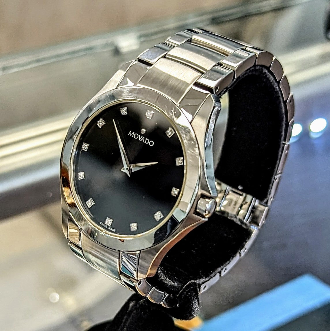 MOVADO Masino Watch 38mm Diamond Dial ALL Stainless Steel Wristwatch ...
