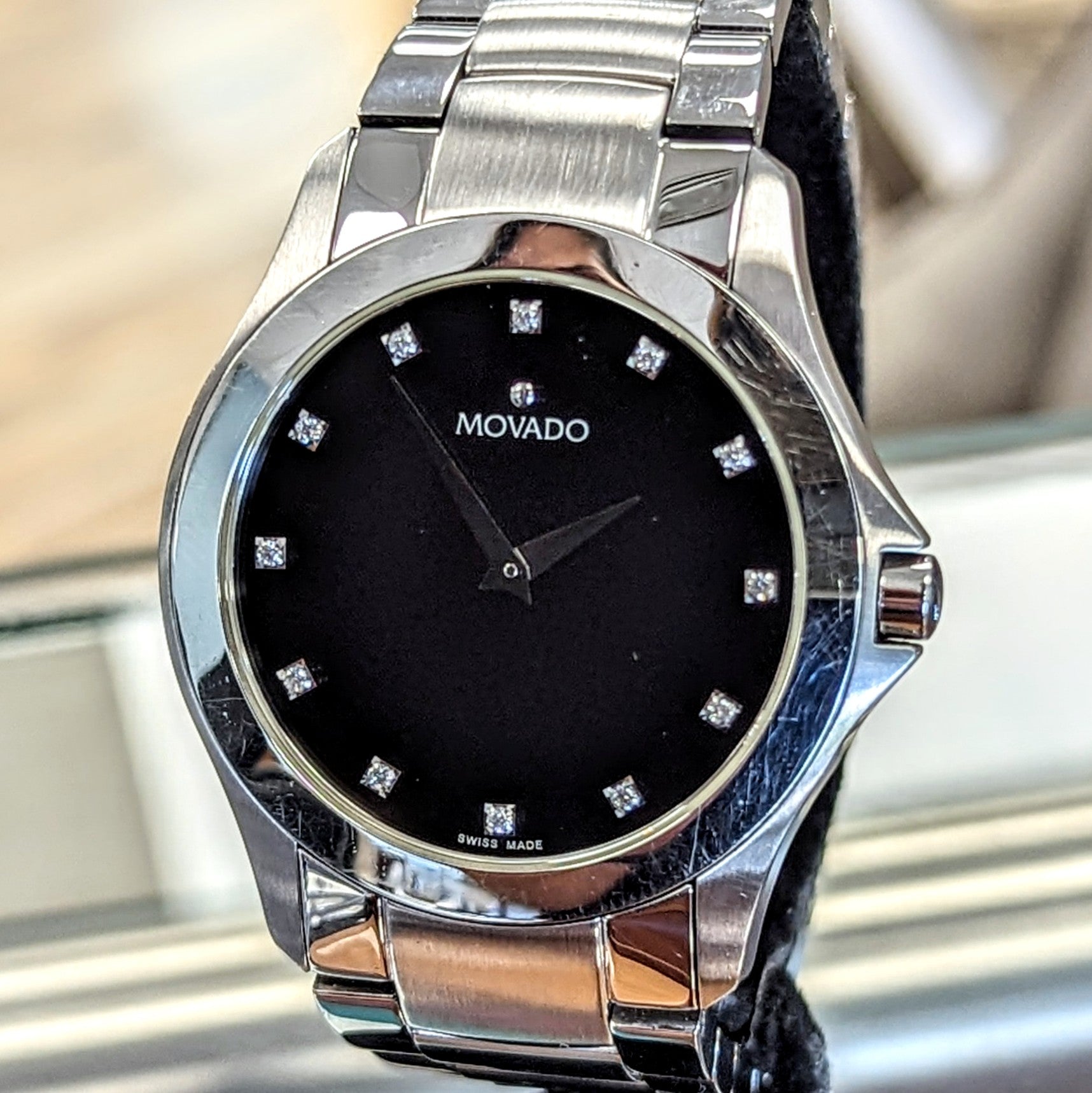 MOVADO Masino Watch 38mm Diamond Dial ALL Stainless Steel Wristwatch ...