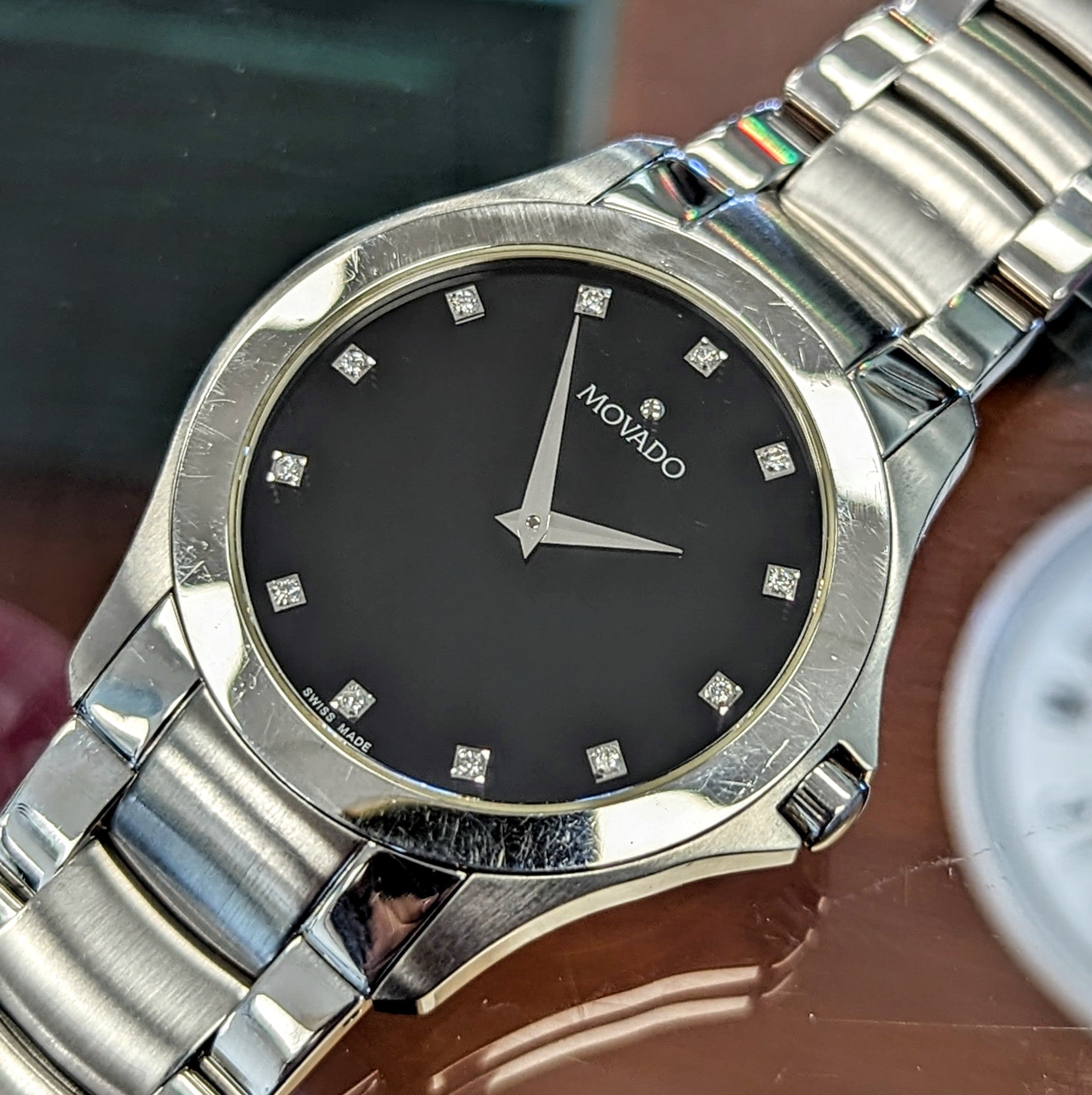MOVADO Masino Watch 38mm Diamond Dial ALL Stainless Steel Wristwatch ...