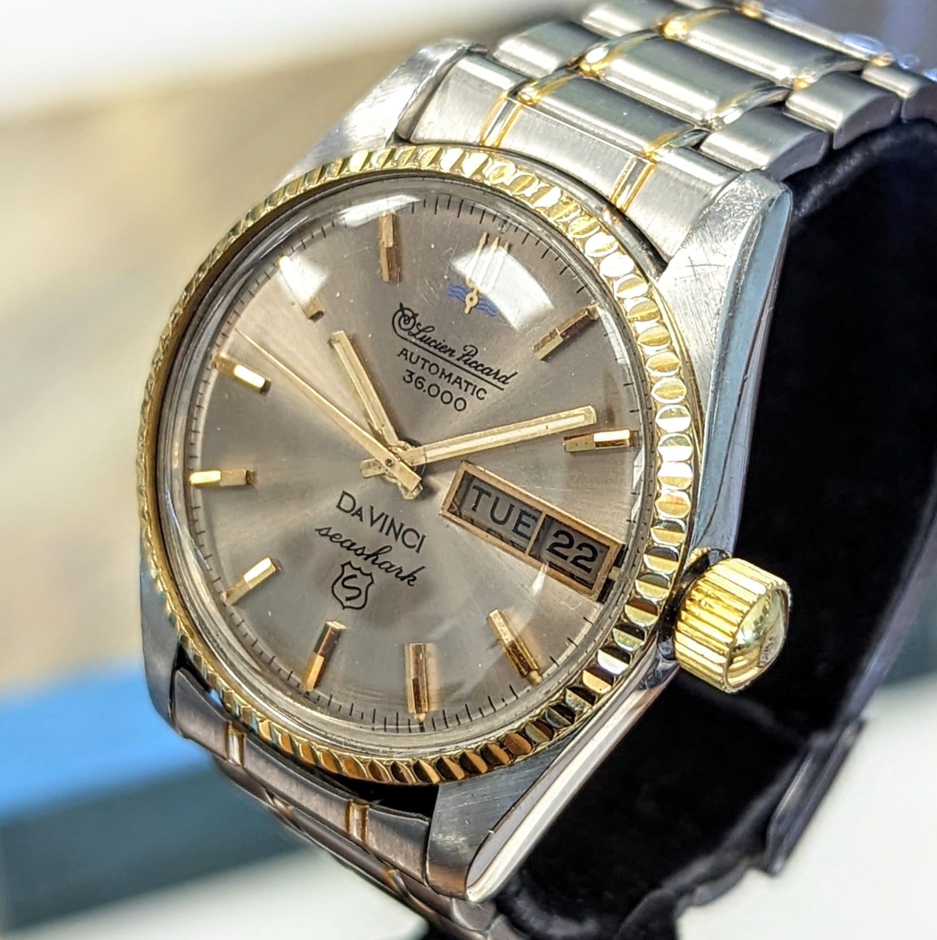 LUCIEN PICCARD Automatic 36.000 DaVinci Seashark Watch Day/Date ALL Tw ...