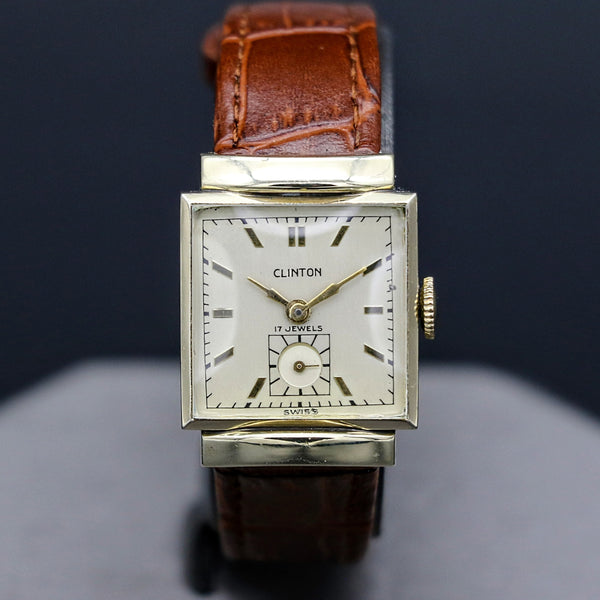 1940's CLINTON Watch 17 Jewels 23mm Fancy Lug Design Vintage Swiss Wri ...
