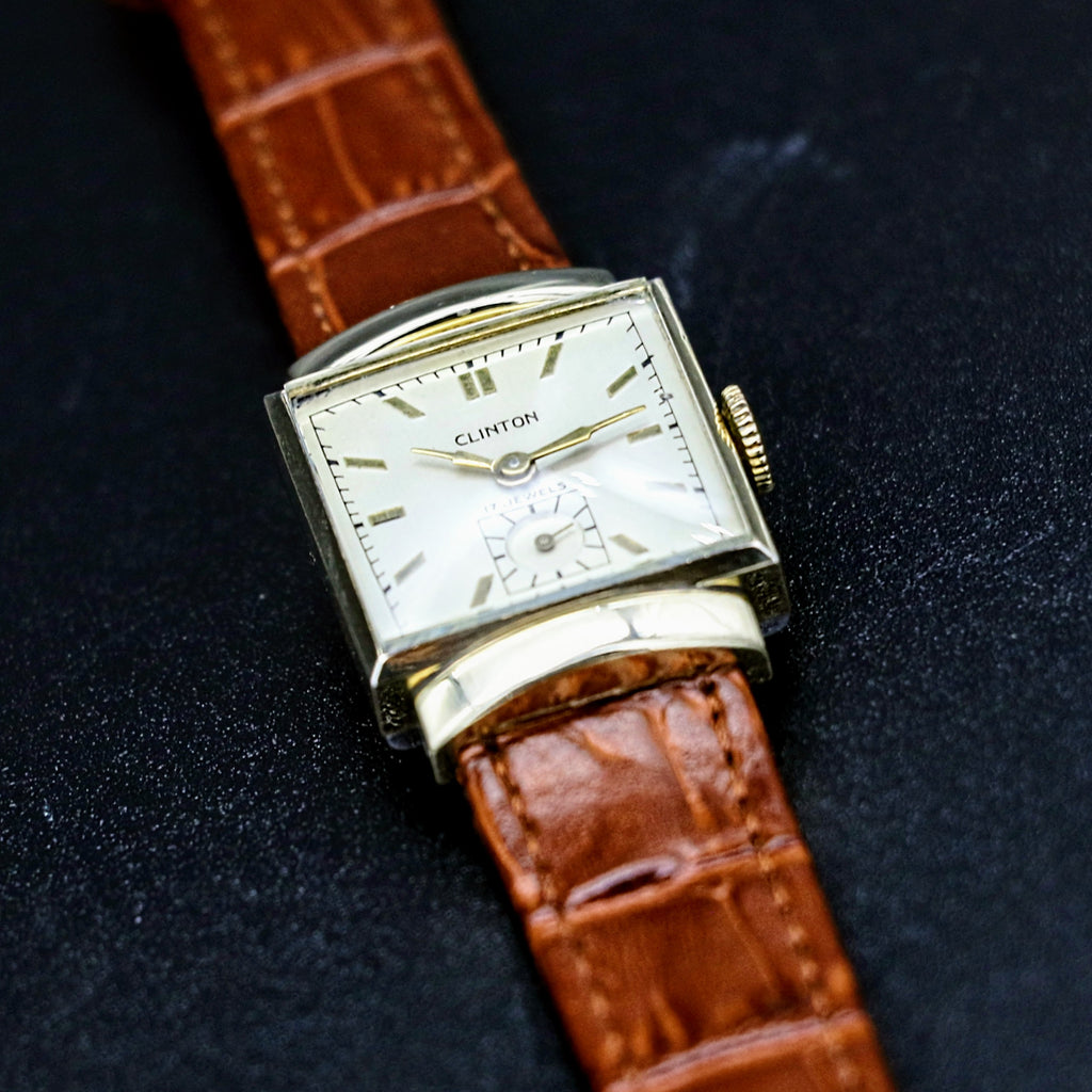 1940's CLINTON Watch 17 Jewels 23mm Fancy Lug Design Vintage Swiss Wri ...