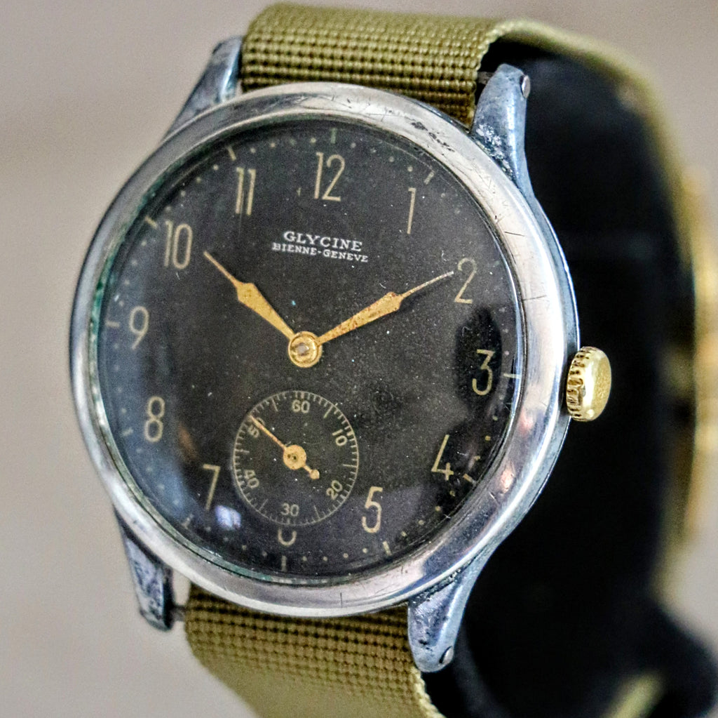 GLYCINE Bienne – Geneve Military Pilot Wristwatch 37mm Black Dial Watc ...