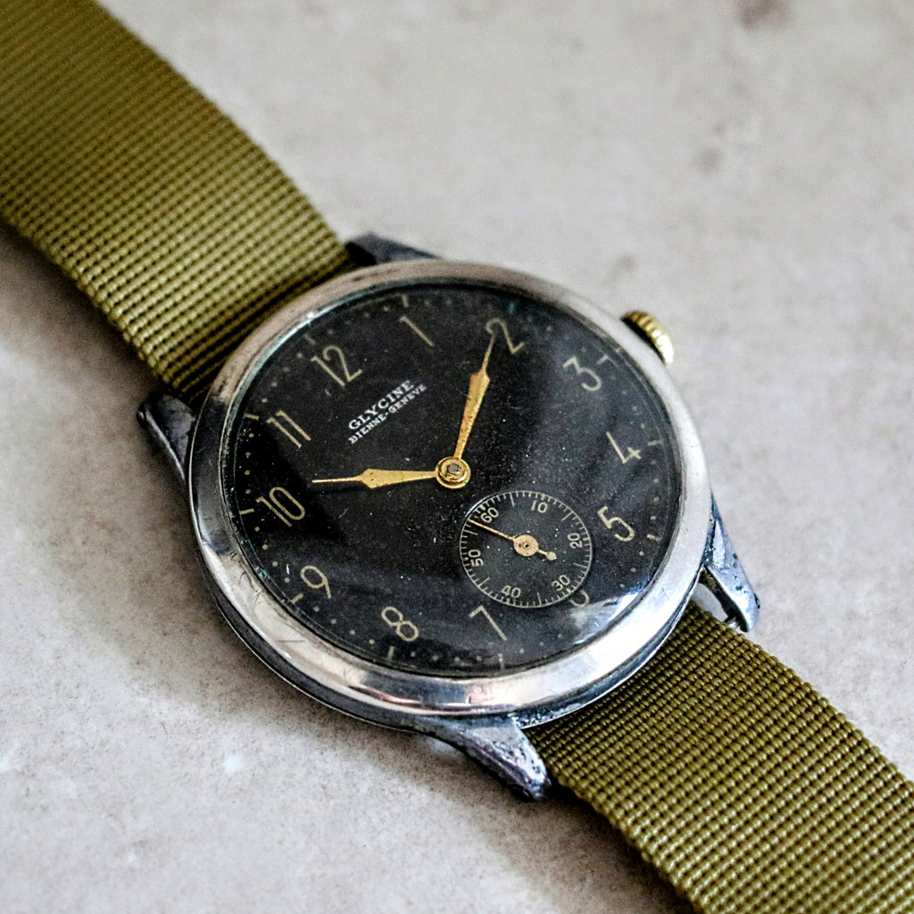 GLYCINE Bienne – Geneve Military Pilot Wristwatch 37mm Black Dial Watc ...