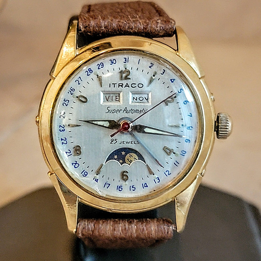 ITRACO Triple Calendar Watch Automatic 18K GOLD Moon Phase Wristwatch ...