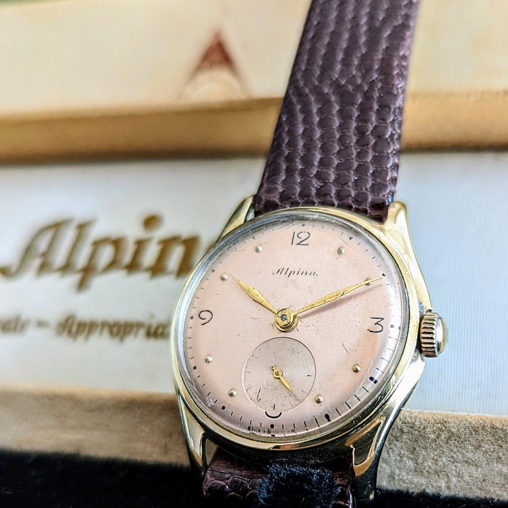 1940s ALPINA Watch 14K GOLD Vintage Wristwatch - Rose Gold Dial - Orig ...