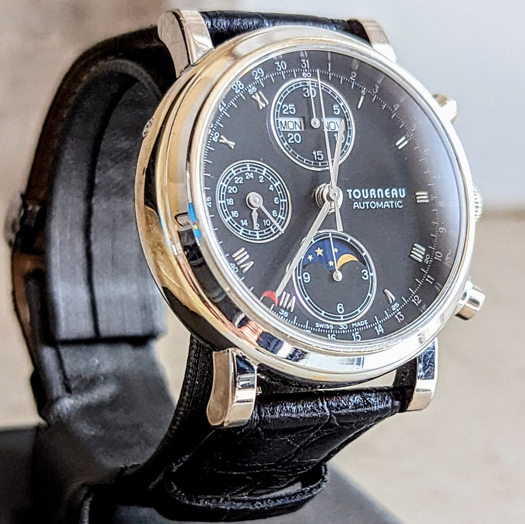 TOURNEAU Automatic Watch Day/Date Moonphase Chronograph 18K Gold Wrist ...