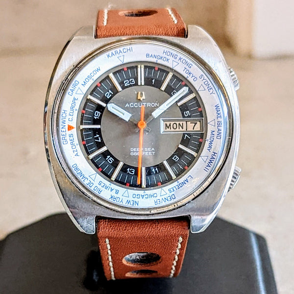 BULOVA Accutron Deep Sea World Timer Watch Vintage 1970 Wristwatch ...