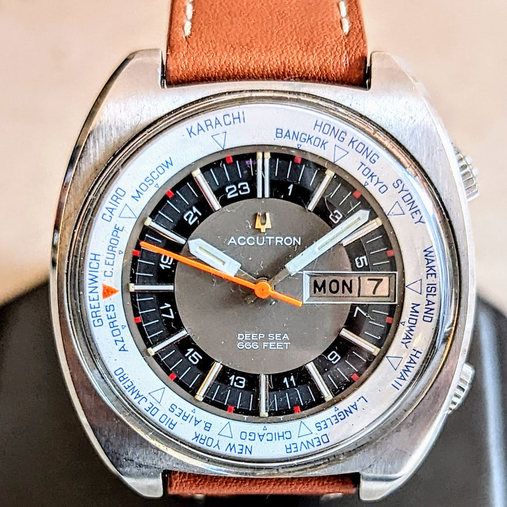BULOVA Accutron Deep Sea World Timer Watch Vintage 1970 Wristwatch ...