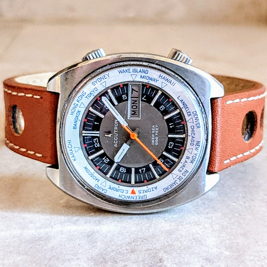 BULOVA Accutron Deep Sea World Timer Watch Vintage 1970 Wristwatch ...