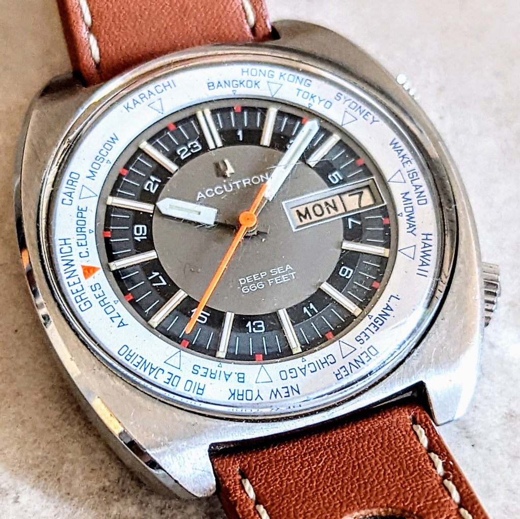 BULOVA Accutron Deep Sea World Timer Watch Vintage 1970 Wristwatch ...