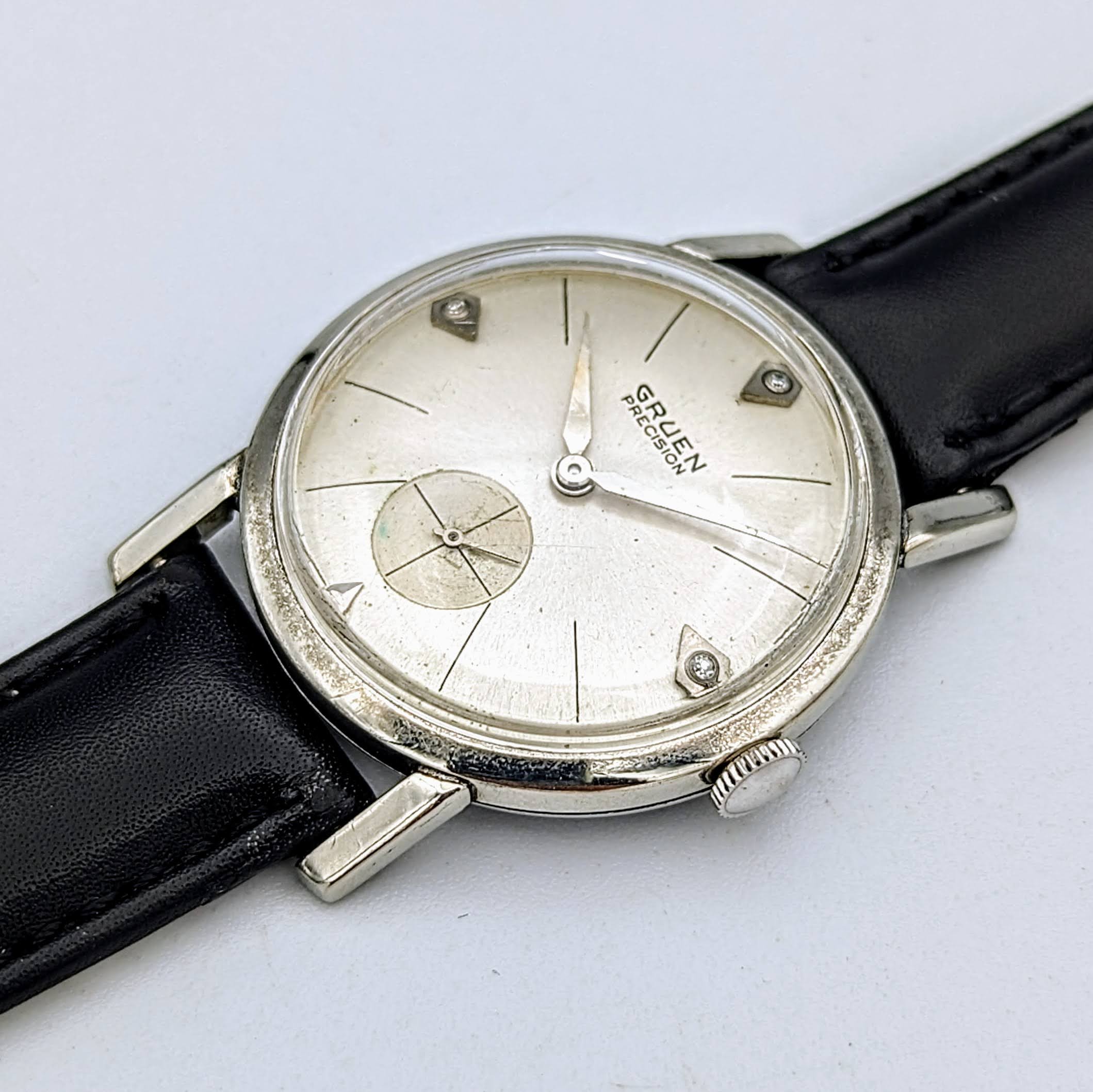 Vintage GRUEN Precision Diamond Dial Watch Cal. 510 Wristwatch in Disp ...