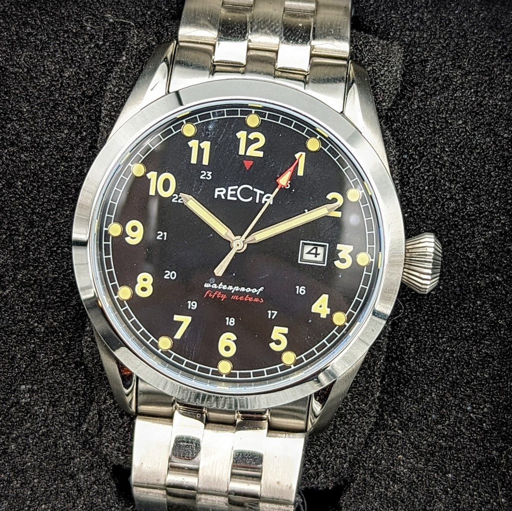 RECTA Cavalier Wristwatch Jet Black 24-Hour Dial & Date Indicator Watc ...