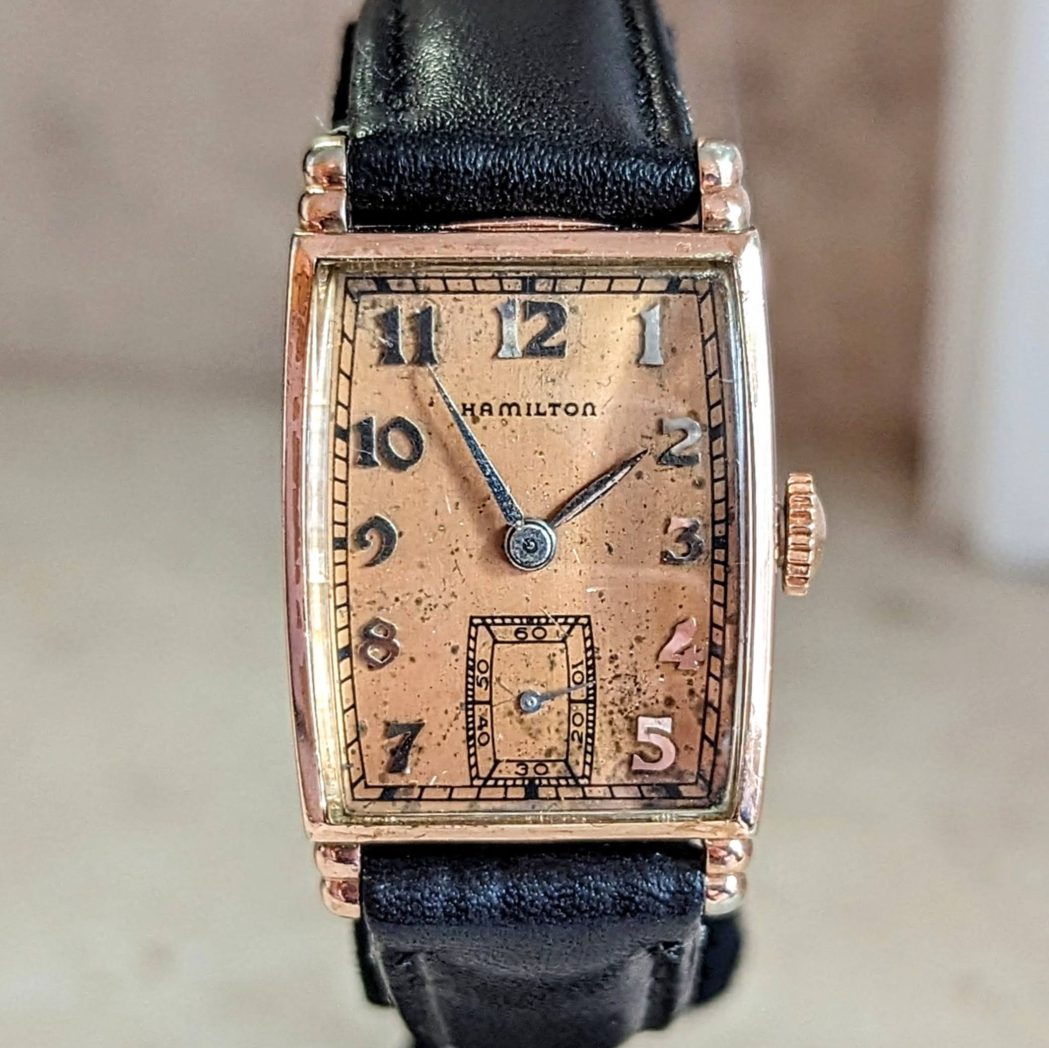 1941 HAMILTON Myron Wristwatch 10K Coral (Rose) G.F. Watch Grade 980 U ...